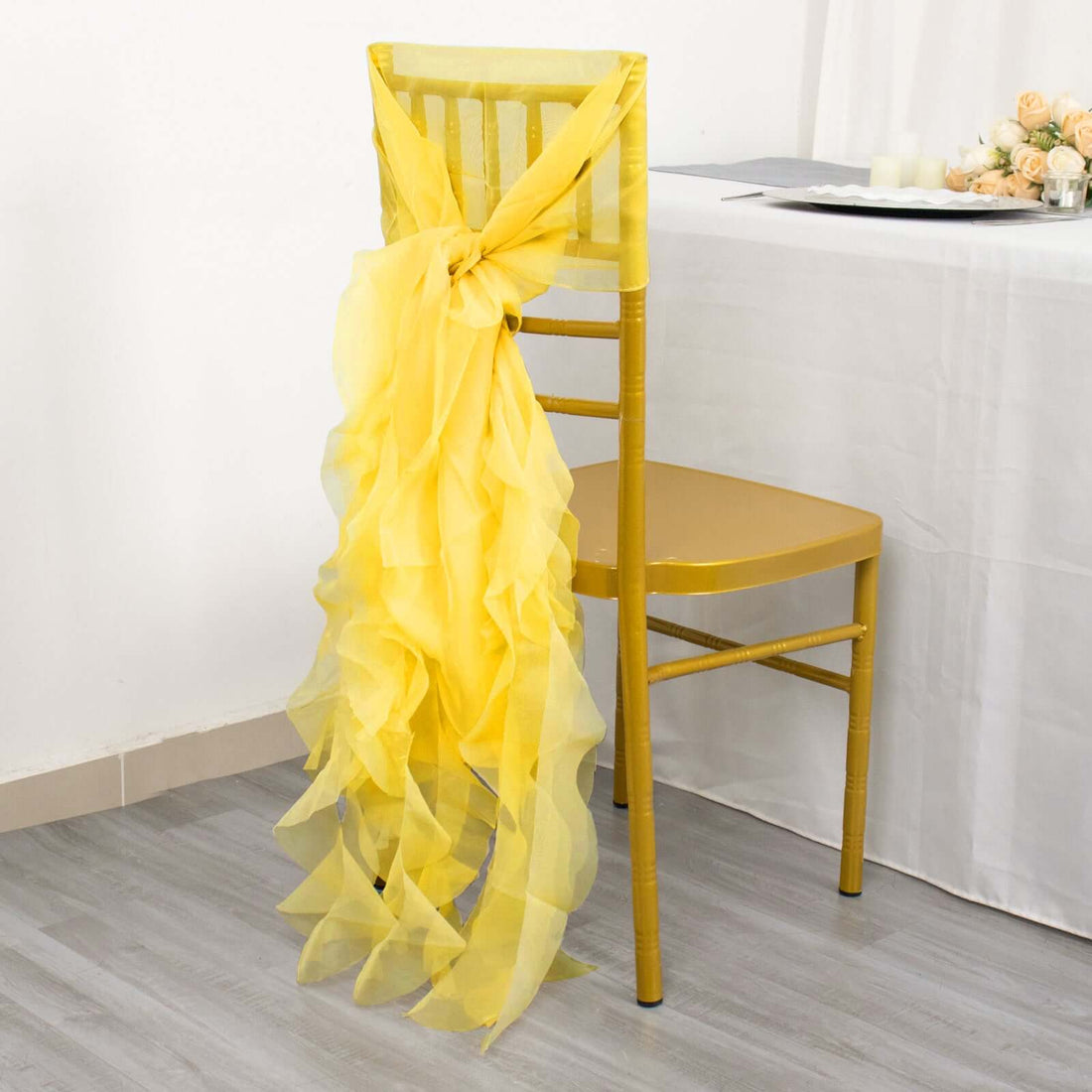 Chiffon Curly Chair Sash Yellow | eFavormart