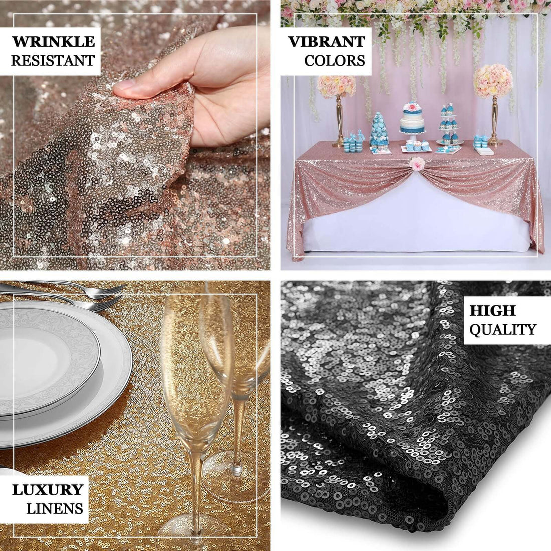 Sequin Table Overlay 90"x90" Gold | eFavormart