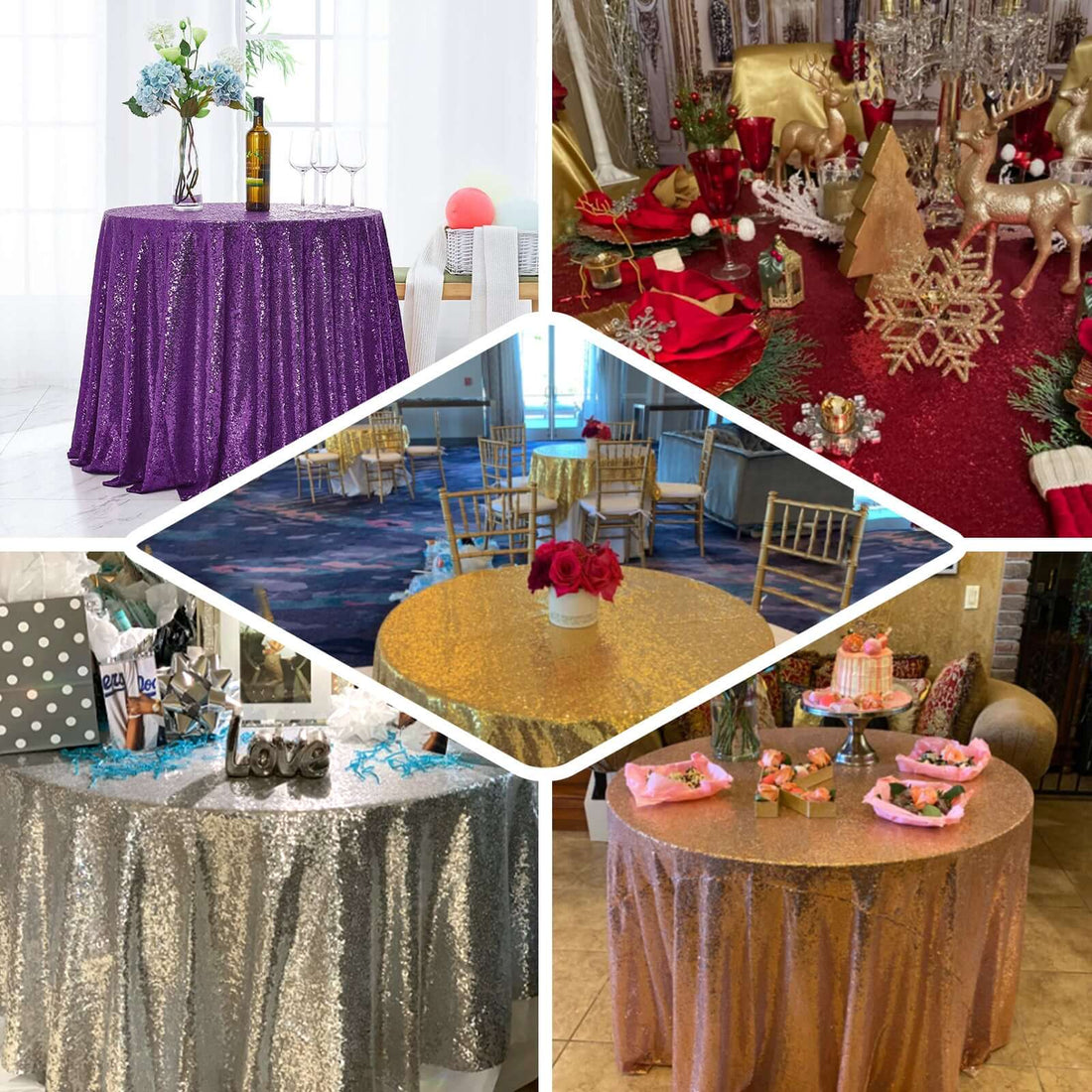 Sequin Round Tablecloth 136" Rose Gold | eFavormart