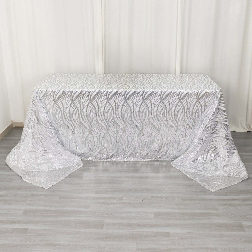 Sequins Mesh Tablecloth 90"x156" Silver | eFavormart