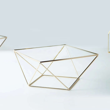 Gold Geometric Cake Stand with Glass Top 14" | eFavormart