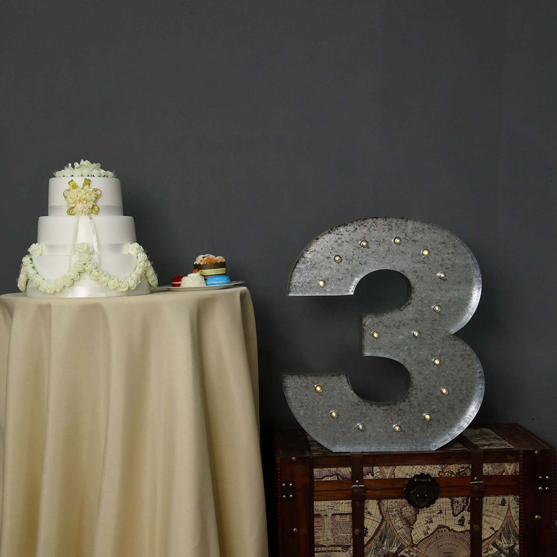 Vintage Galvanized Marquee Number 3 Light | eFavormart