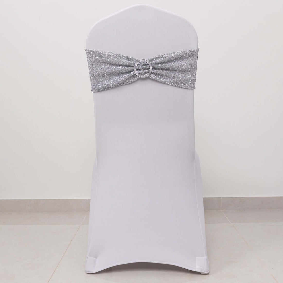 Buckle Spandex Chair Sashes Silver 5"x12" | eFavormart