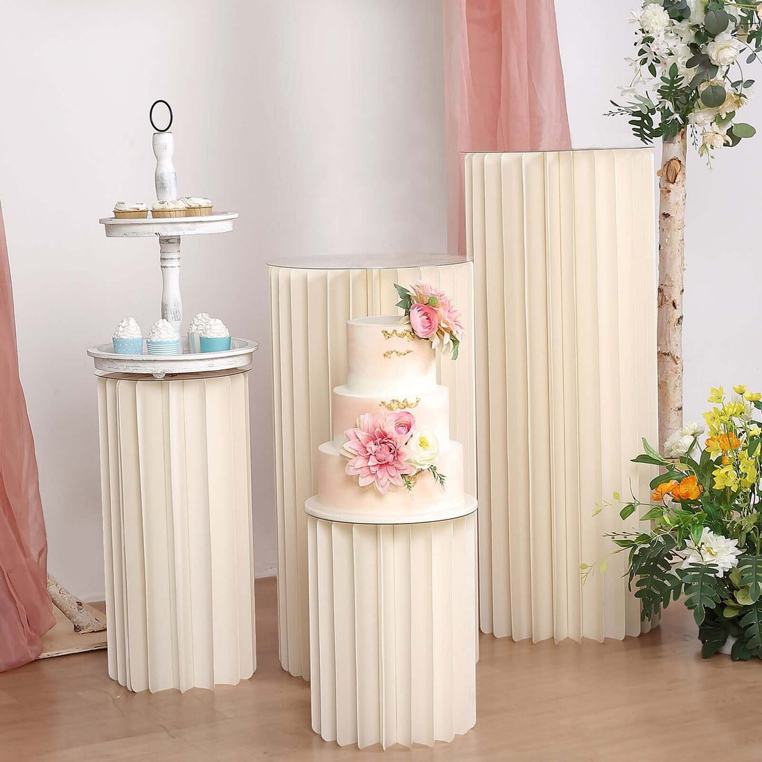 Ivory Cylinder Pillar Pedestal Stand 24" | eFavormart