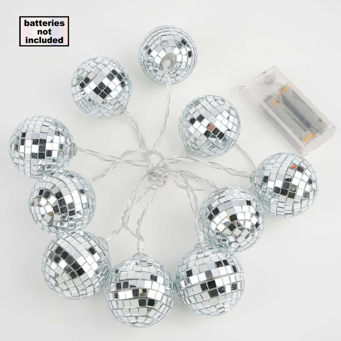Silver Disco Mirror Ball String Lights Warm White 6ft | eFavormart