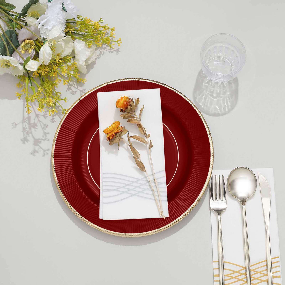 25pk 10in Paper Dinner Plates 350GSM Burgundy | eFavormart