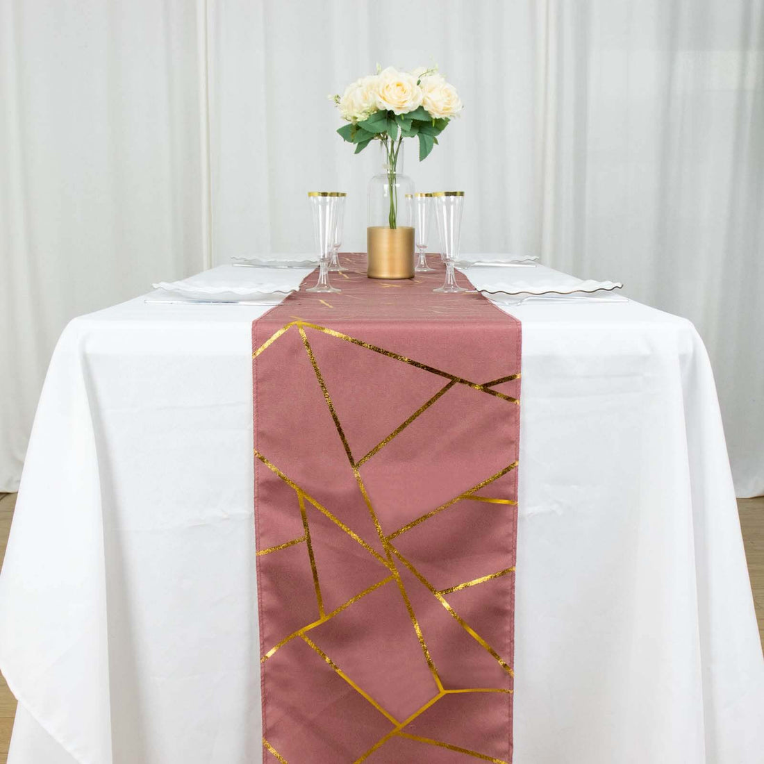 Geometric Polyester Table Runner 9ft Cinnamon Rose | eFavormart