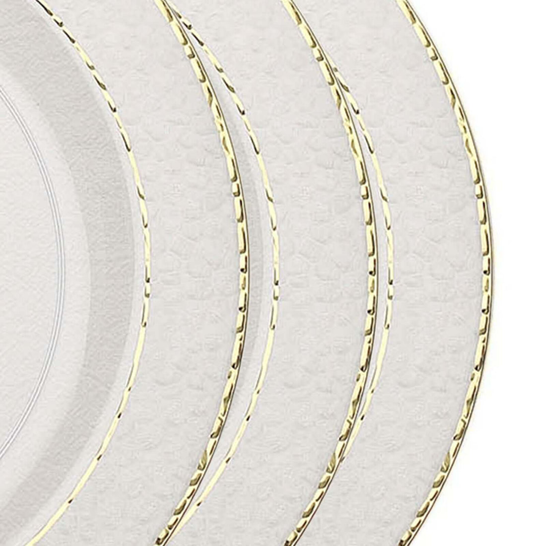 Plastic Round Hammered Dinner Plates 10" Clear/Gold | eFavormart