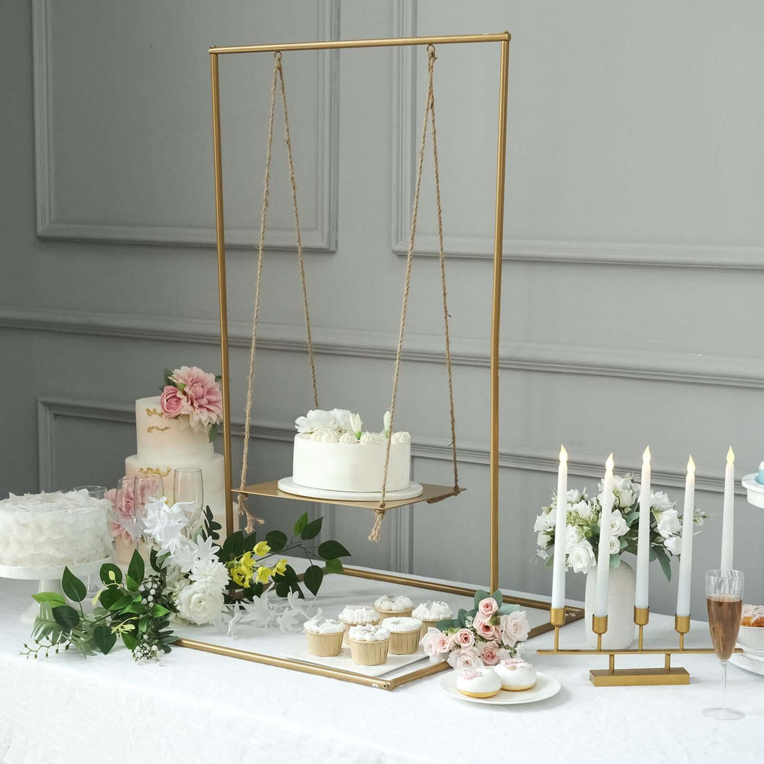 Metal Cake Swing Stand 3ft Gold | eFavormart