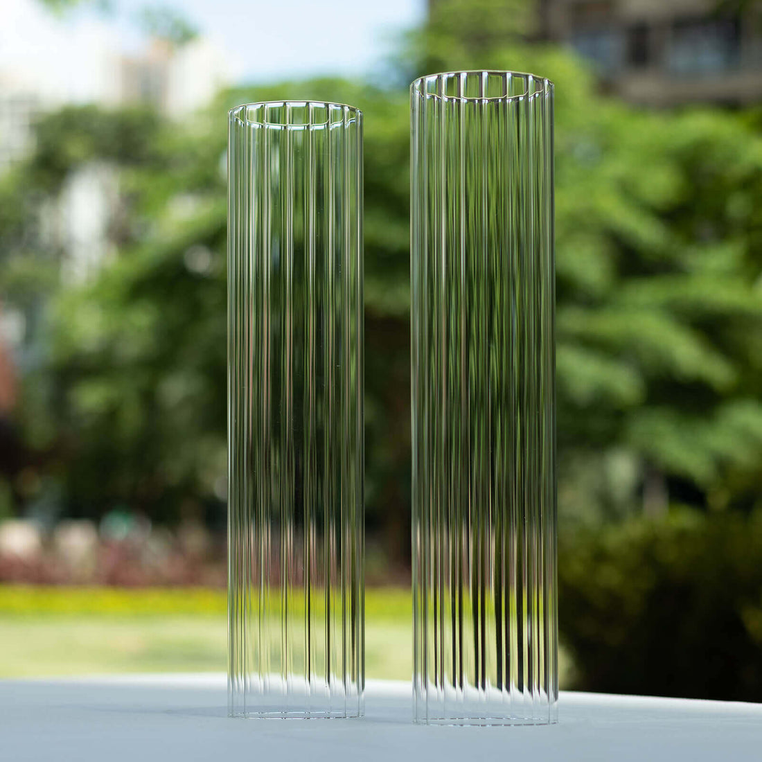 Clear Ribbed Glass Hurricane Shades 14" | eFavormart