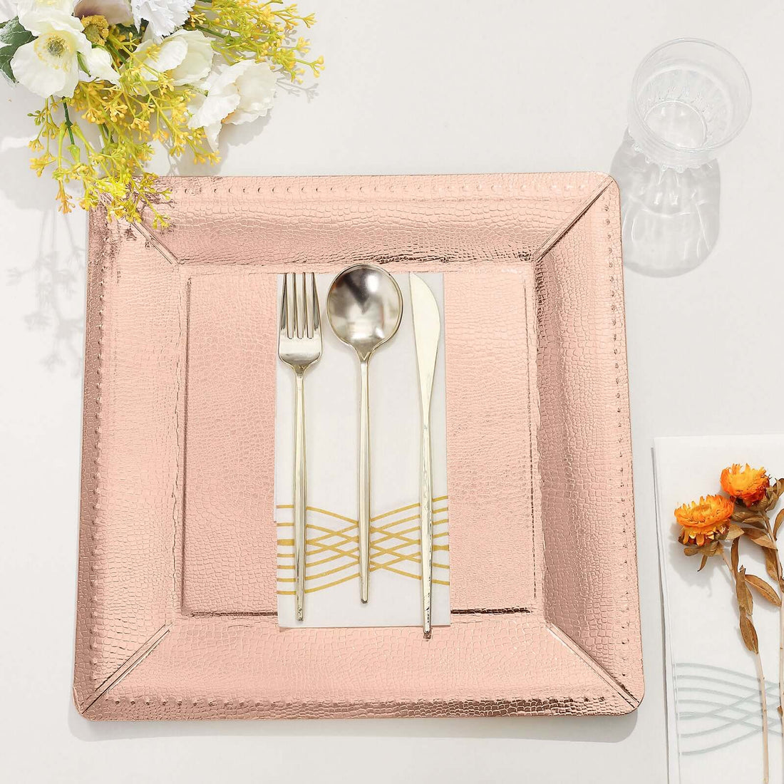 Paper Square Charger Plates 13" Rose Gold | eFavormart