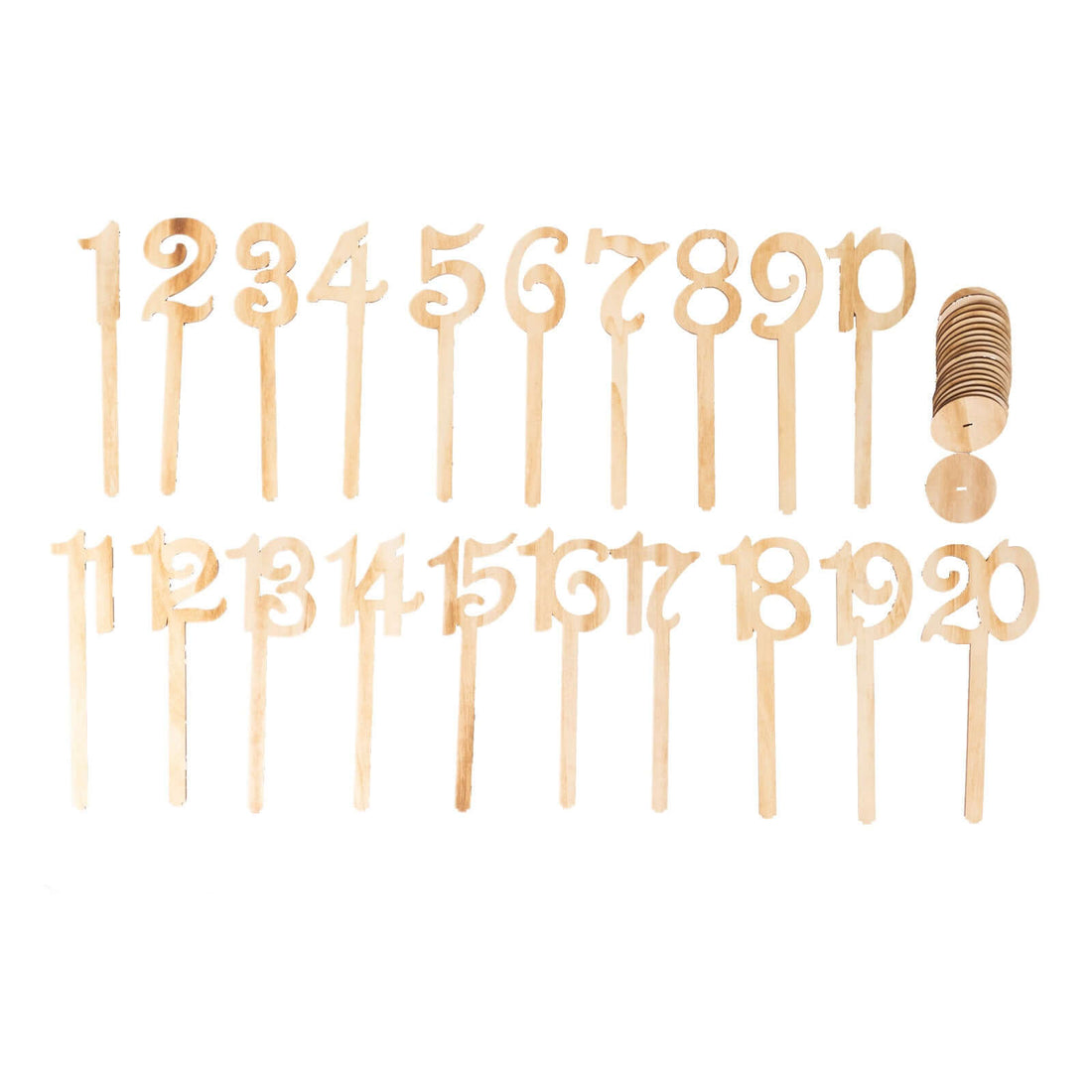 1-20 Wooden Table Numbers Natural 11" | eFavormart