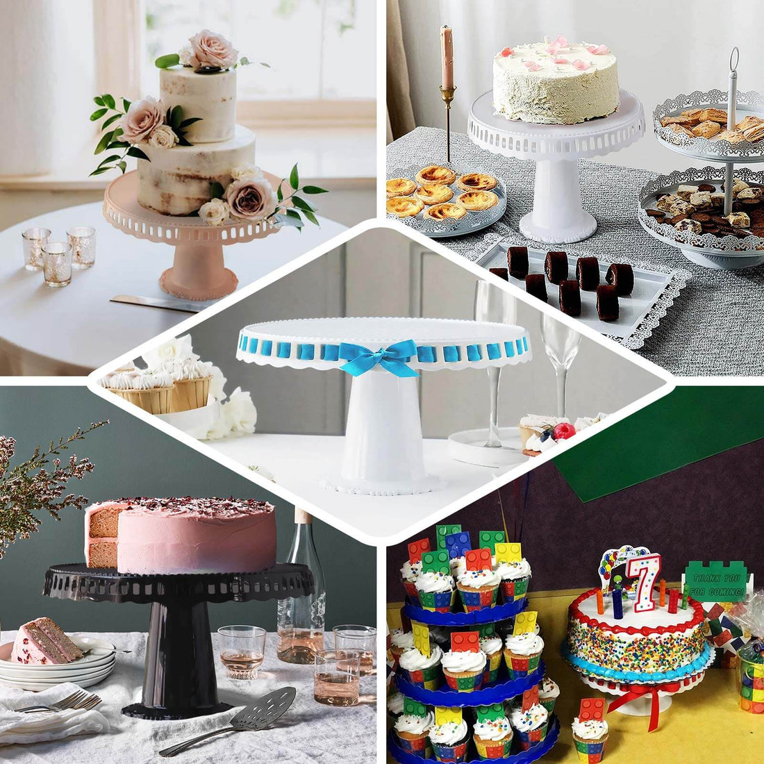 Plastic Round Pedestal Cake Stands 13" Black | eFavormart