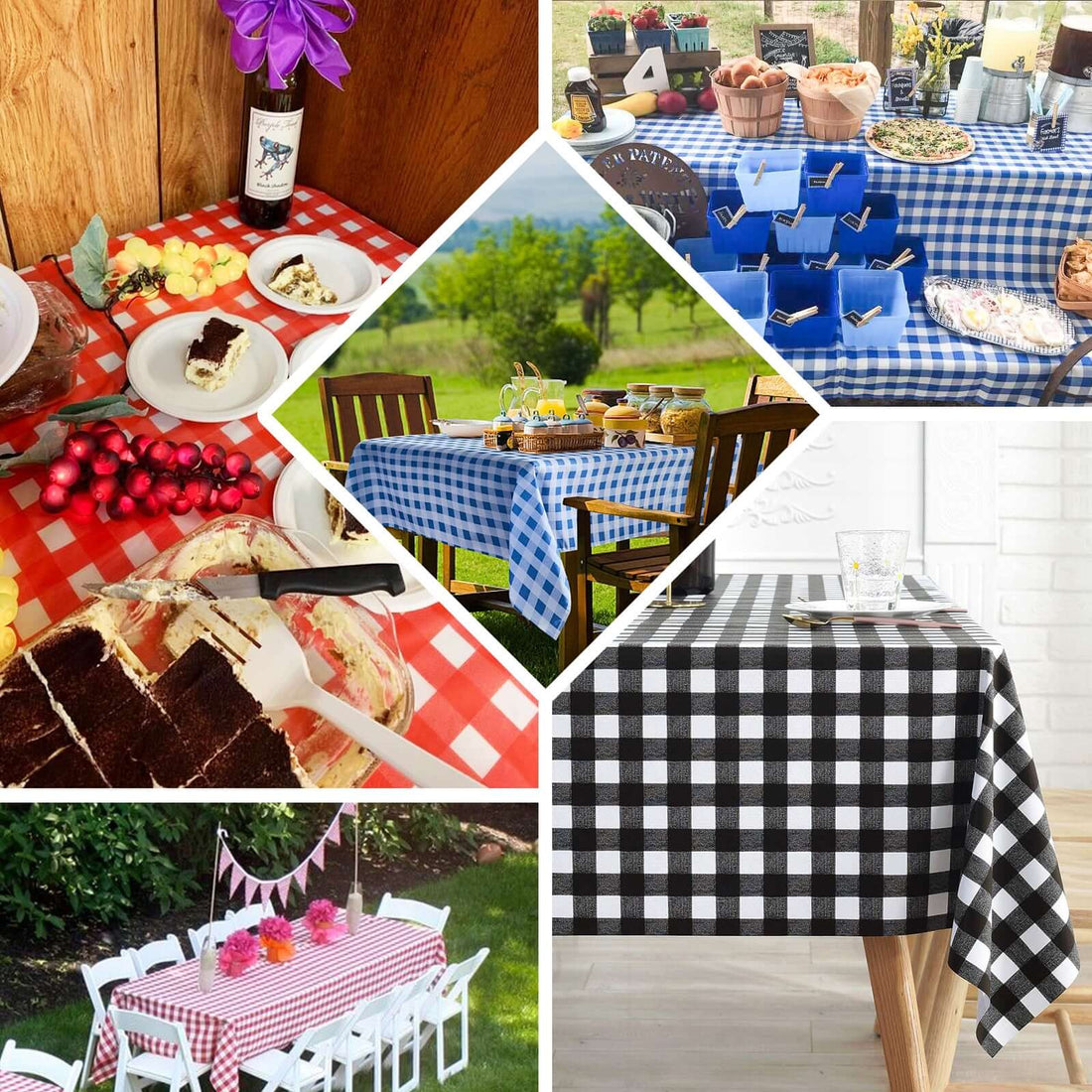 5pk Table Covers PVC Waterproof Black Checkered | eFavormart