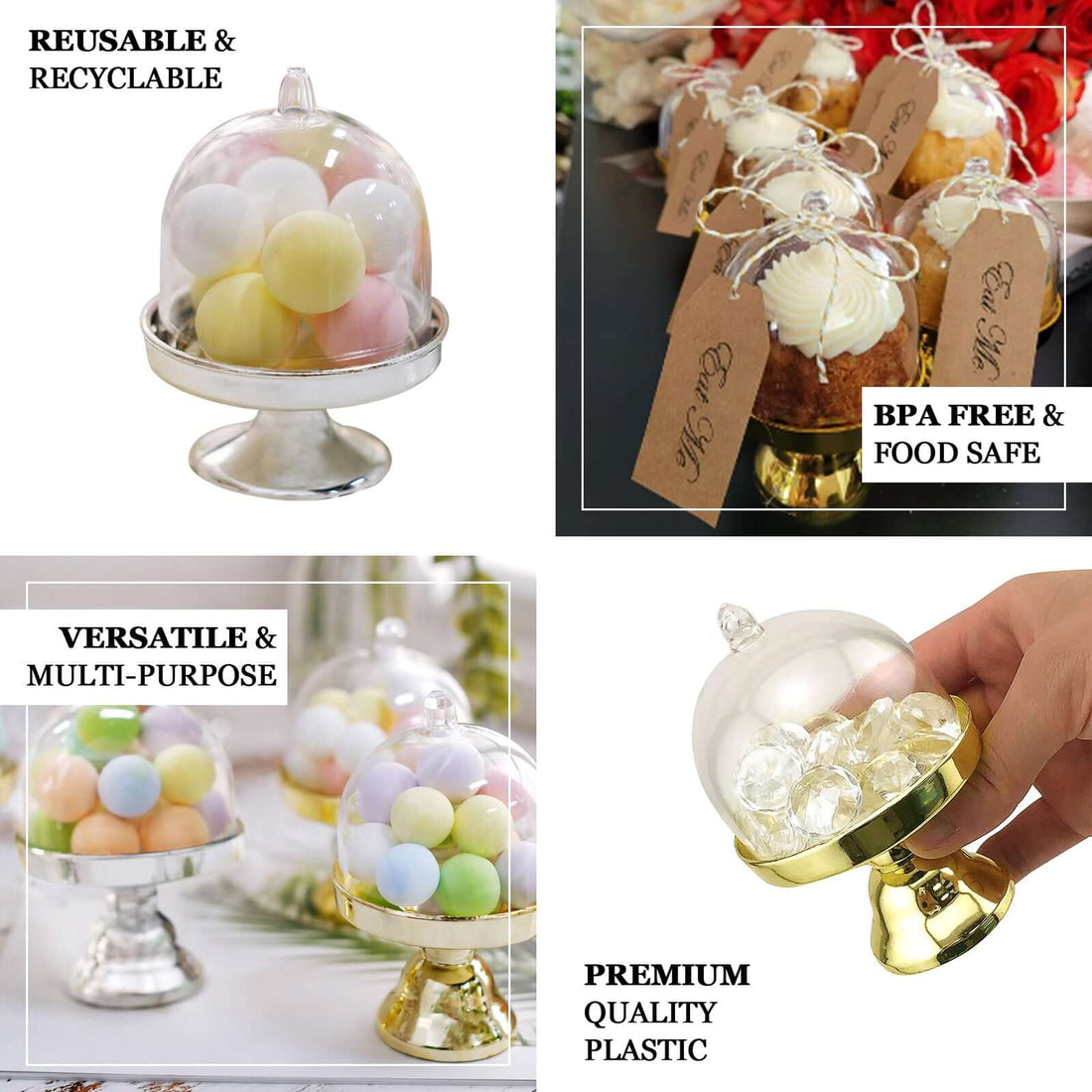 Plastic Mini Pedestal Candy Containers 3" Clear/Silver | eFavormart