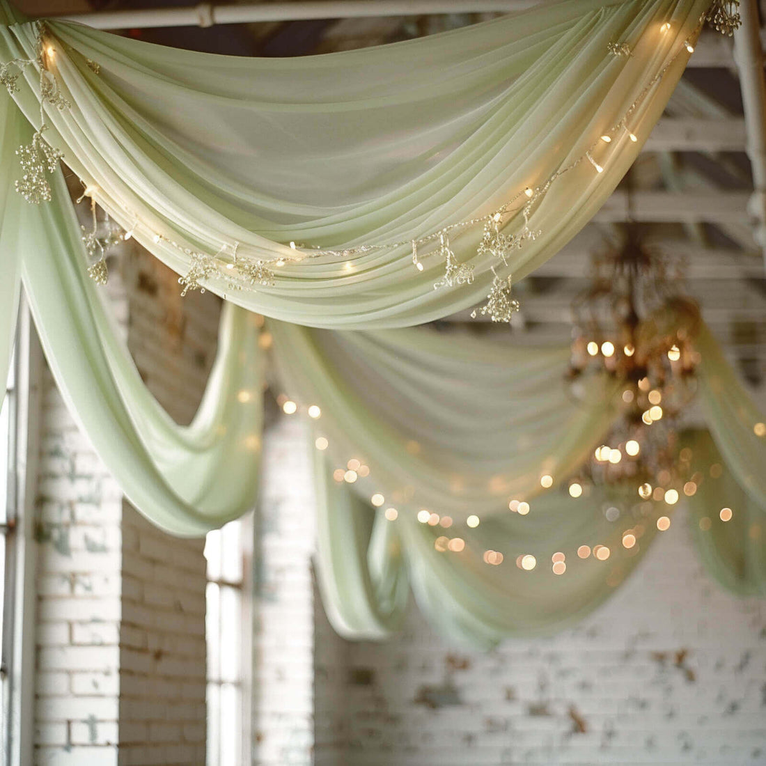 Premium Sage Green Chiffon Ceiling Drapery | eFavormart