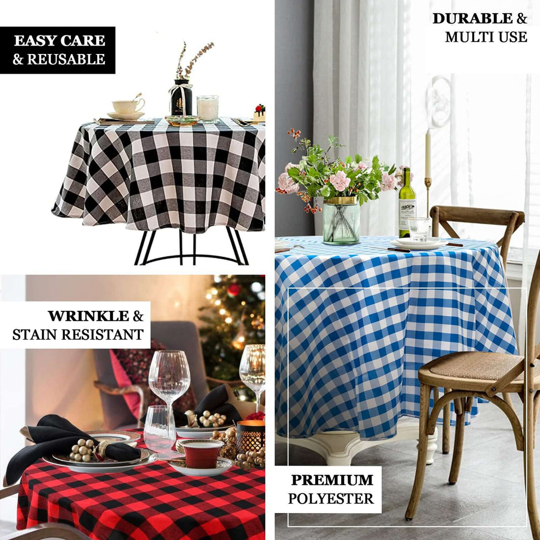 Checkered Tablecloth 108" White/Navy Blue | eFavormart