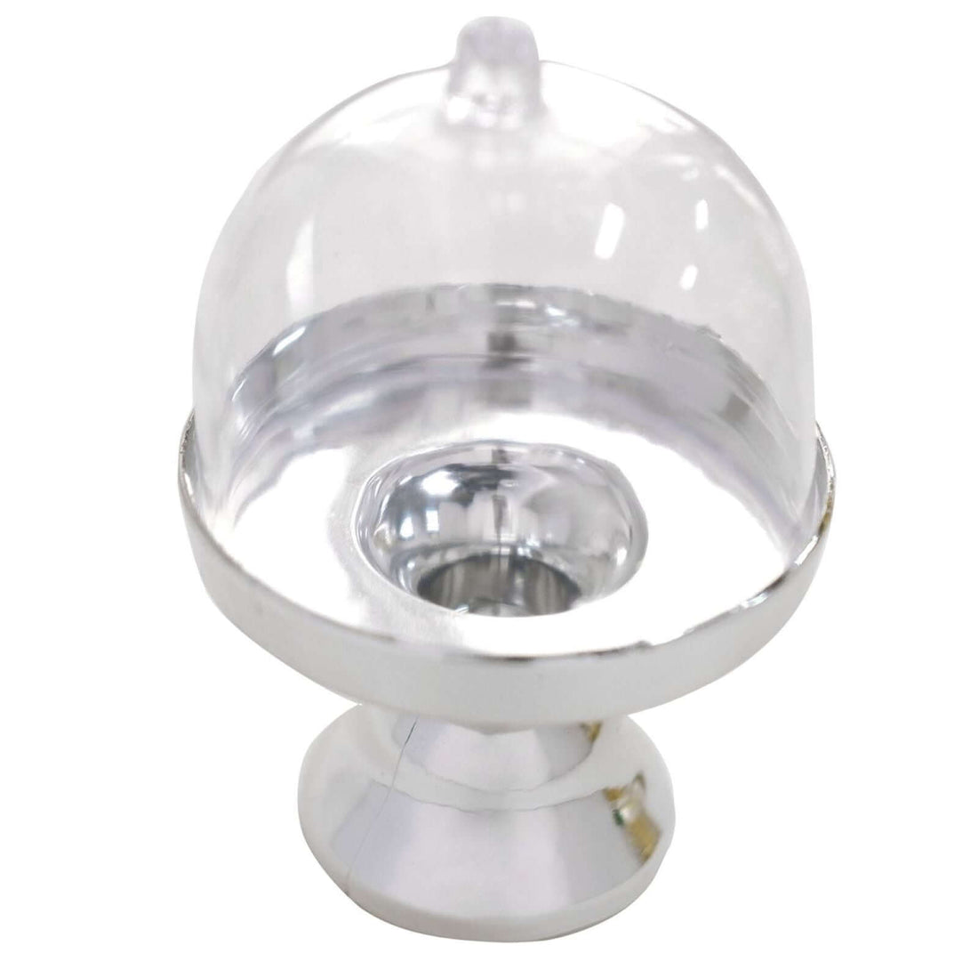 Plastic Mini Pedestal Candy Containers 4" Clear/Silver | eFavormart