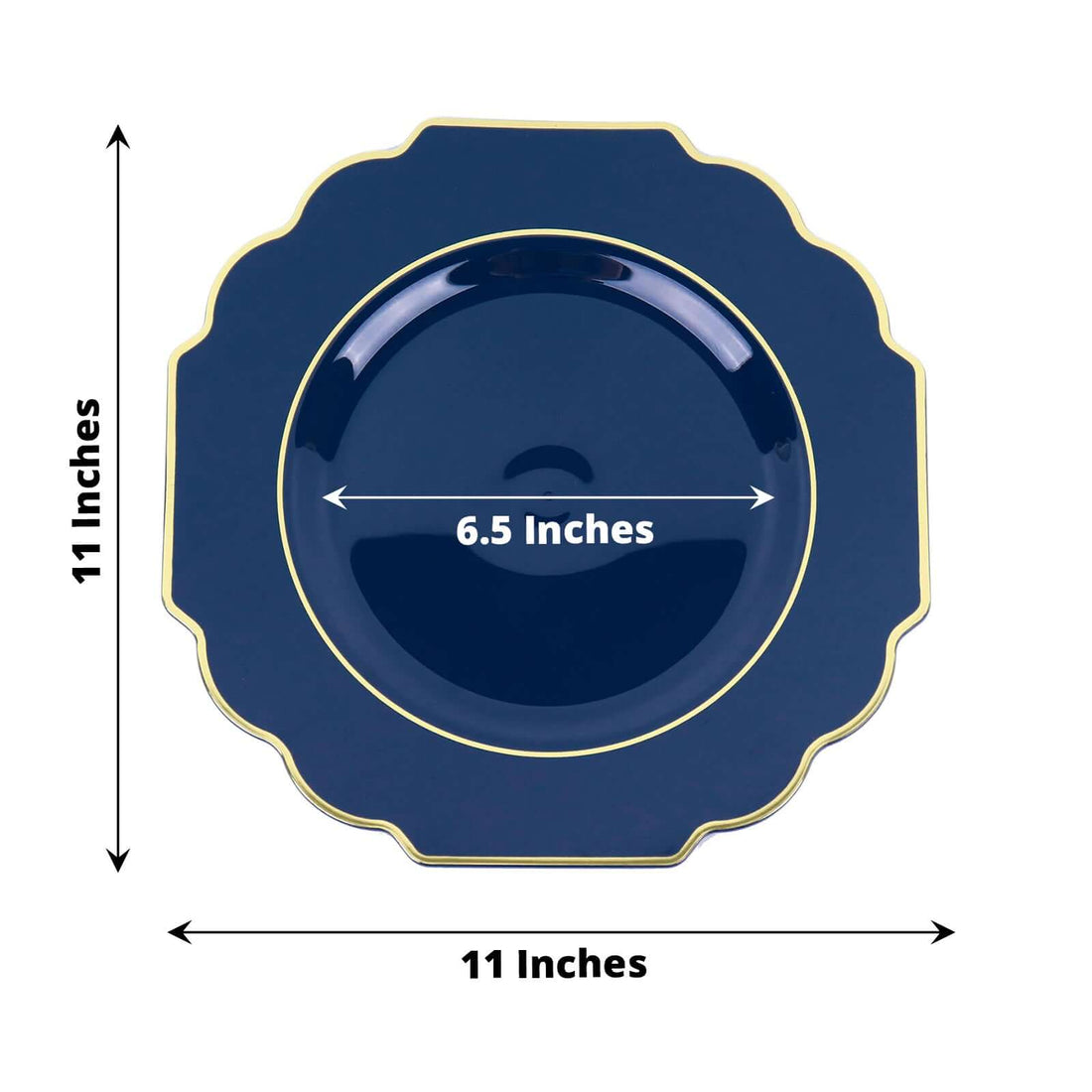 10-Pack 11" Navy Blue Dinner Plates with Gold Rim | eFavormart