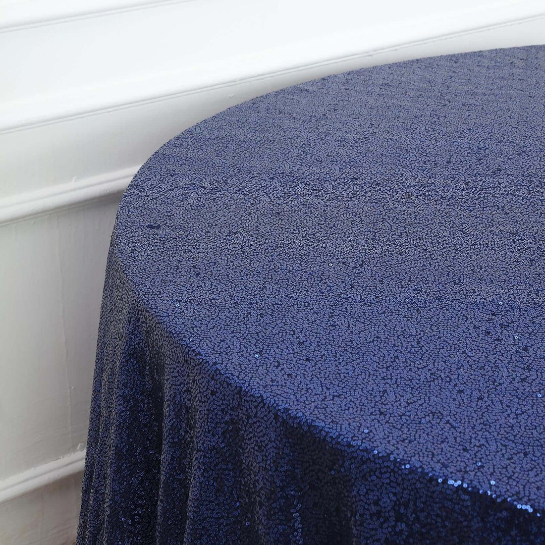 Sequin Round Tablecloth 136" Navy Blue | eFavormart