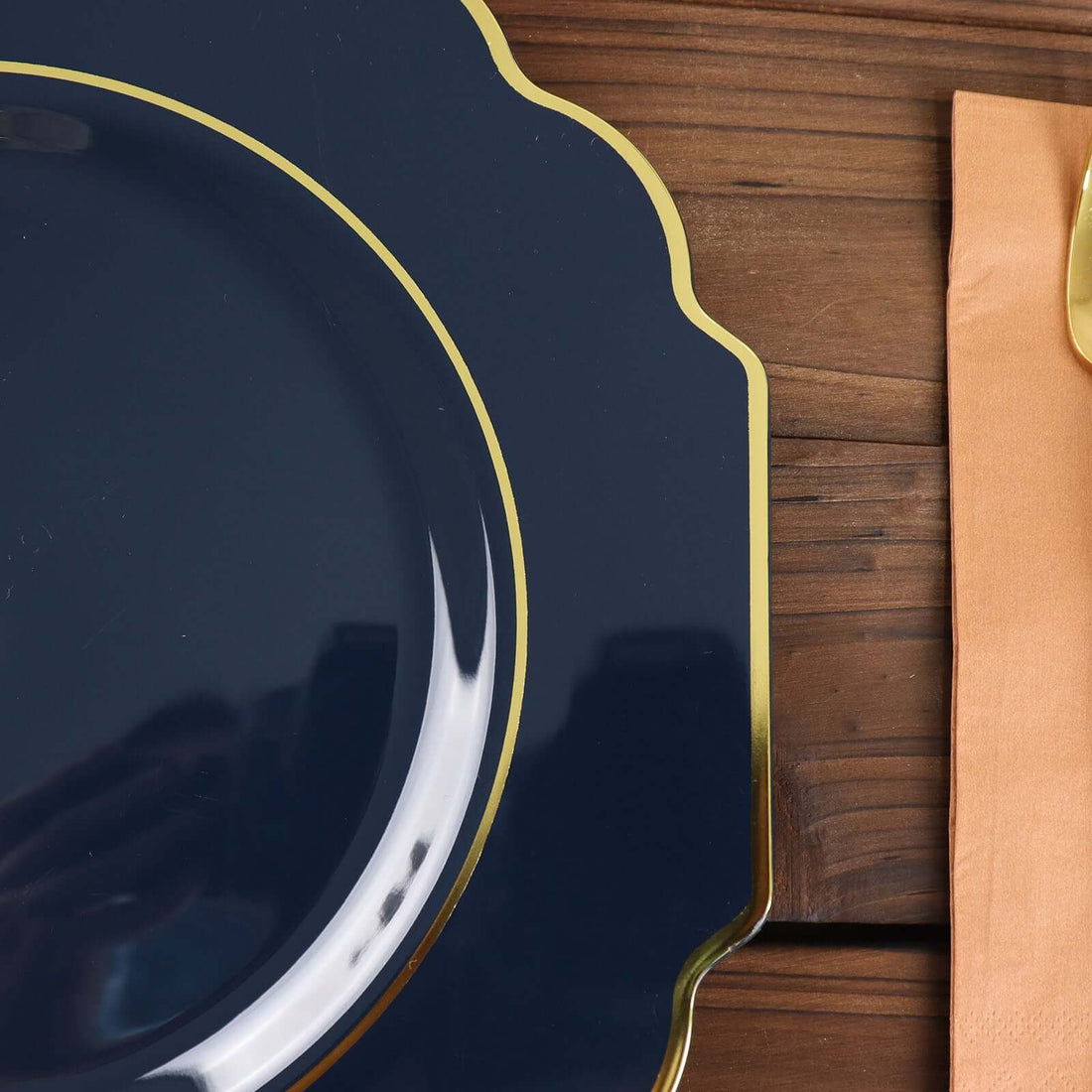 10-Pack 11" Navy Blue Dinner Plates with Gold Rim | eFavormart