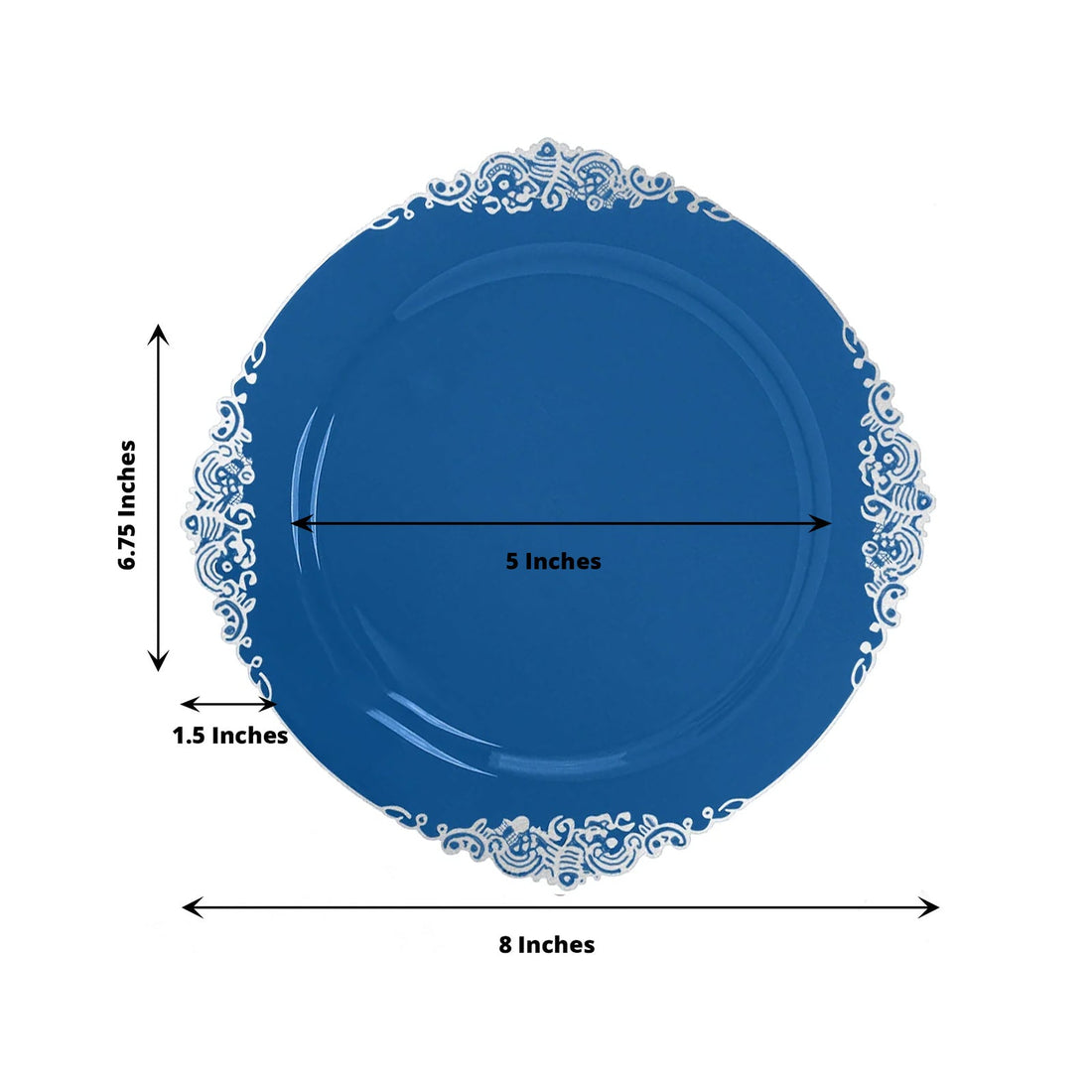 Embossed Rim Plastic Salad Plates 8" Navy Blue/Silver | eFavormart