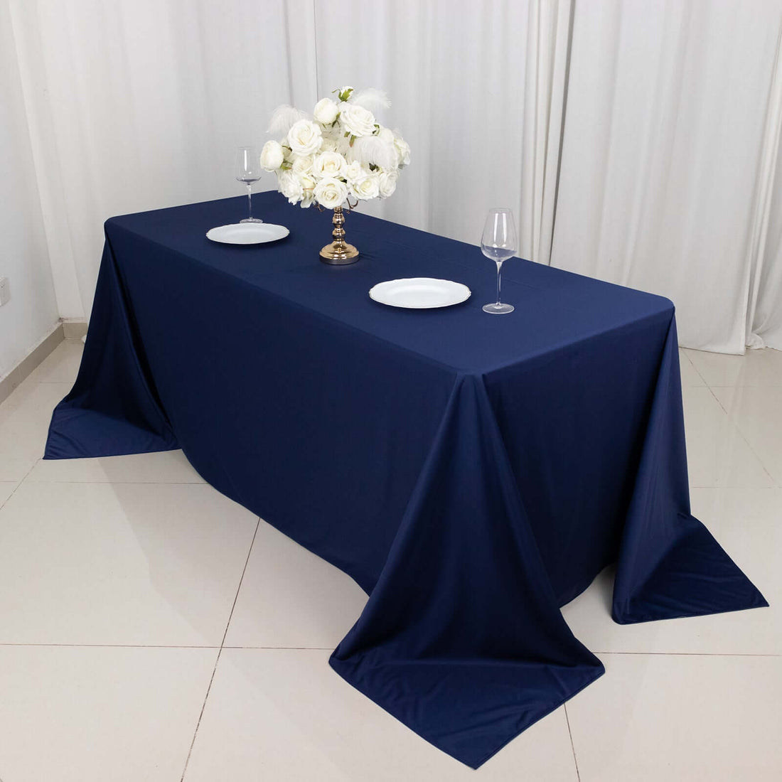 Scuba Tablecloth 90"x132" Navy Blue | eFavormart