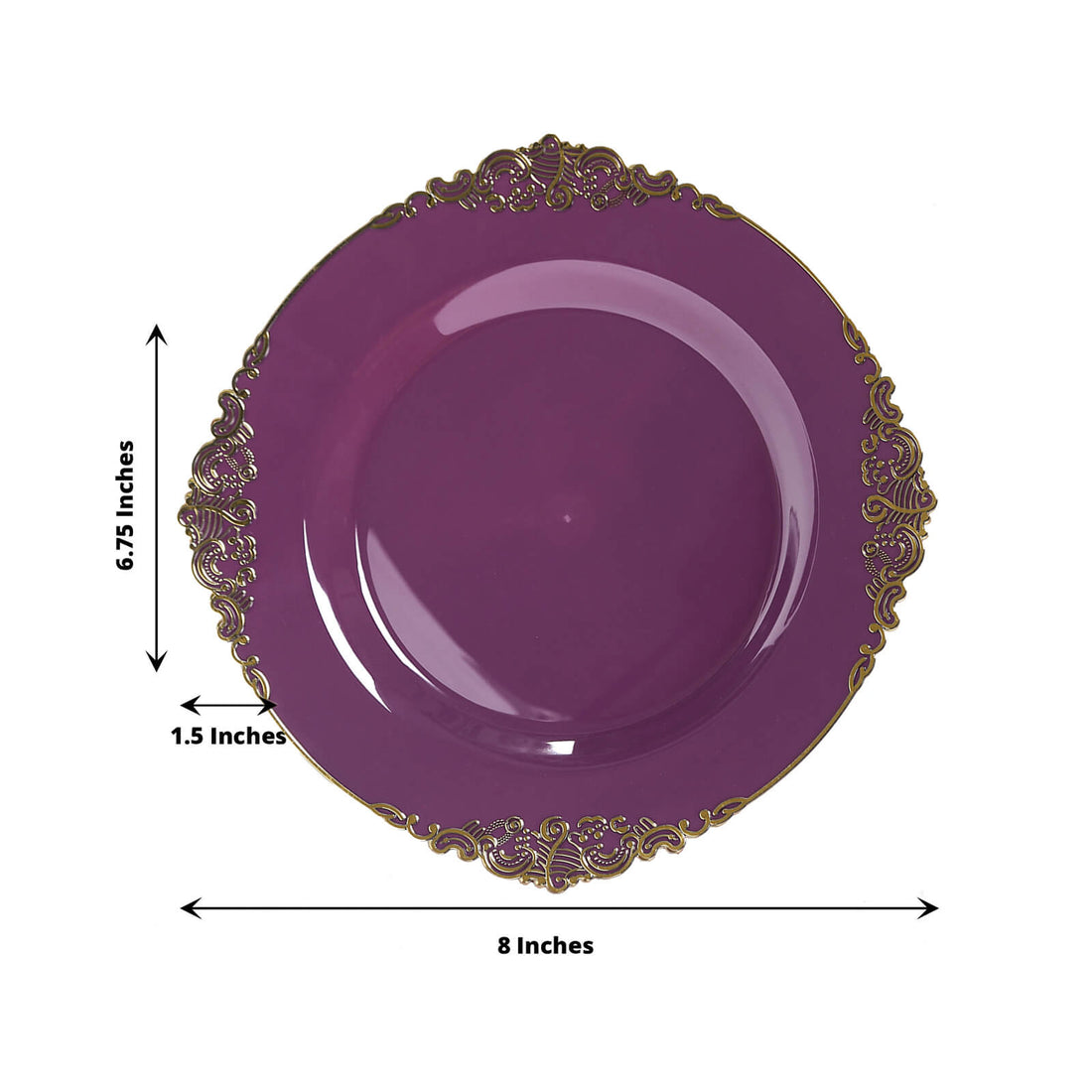 10-Pack Purple Dessert Plates 8" with Gold Rim | eFavormart