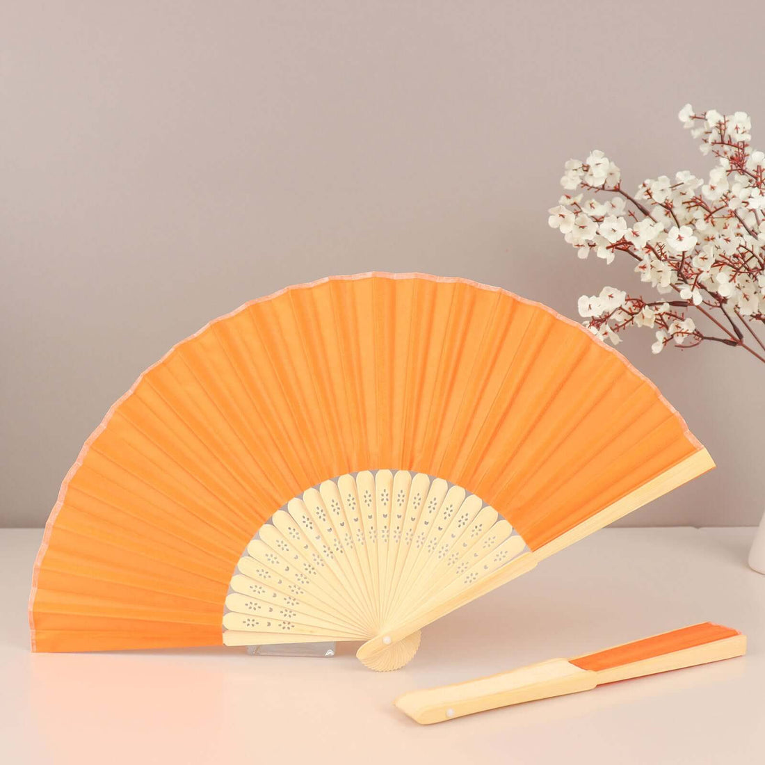 5-Pack Orange Asian Silk Folding Fans | eFavormart