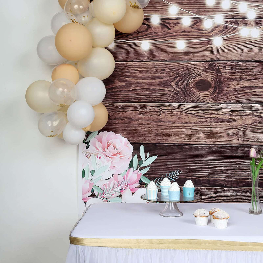 Rustic Wood String Lights Vinyl Backdrop | eFavormart