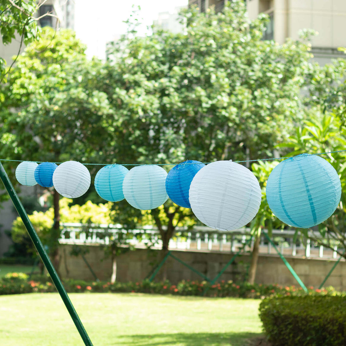 Mixed Blue White Hanging Paper Lanterns | eFavormart