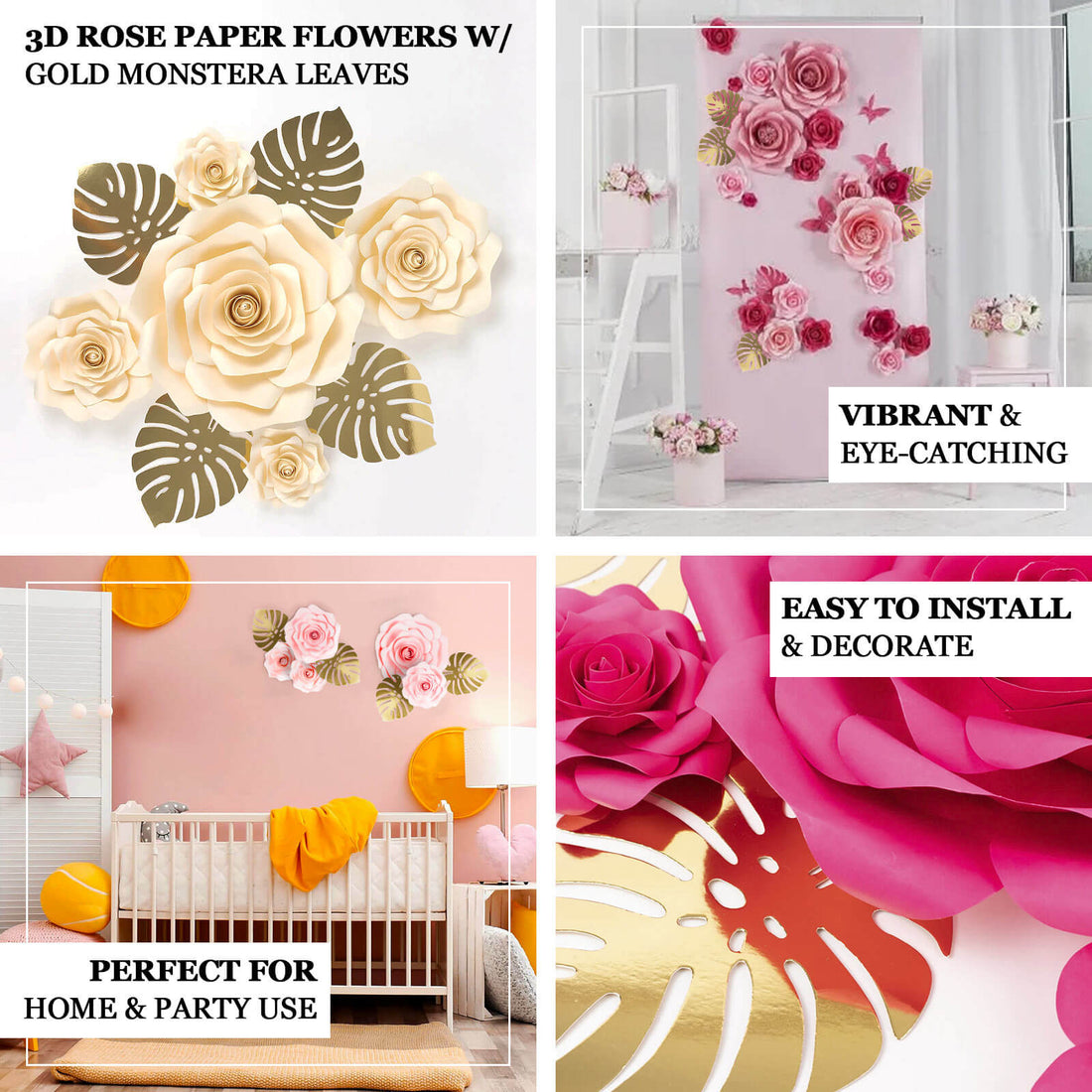 Red Rose Paper Flowers & Gold Leaves | eFavormart