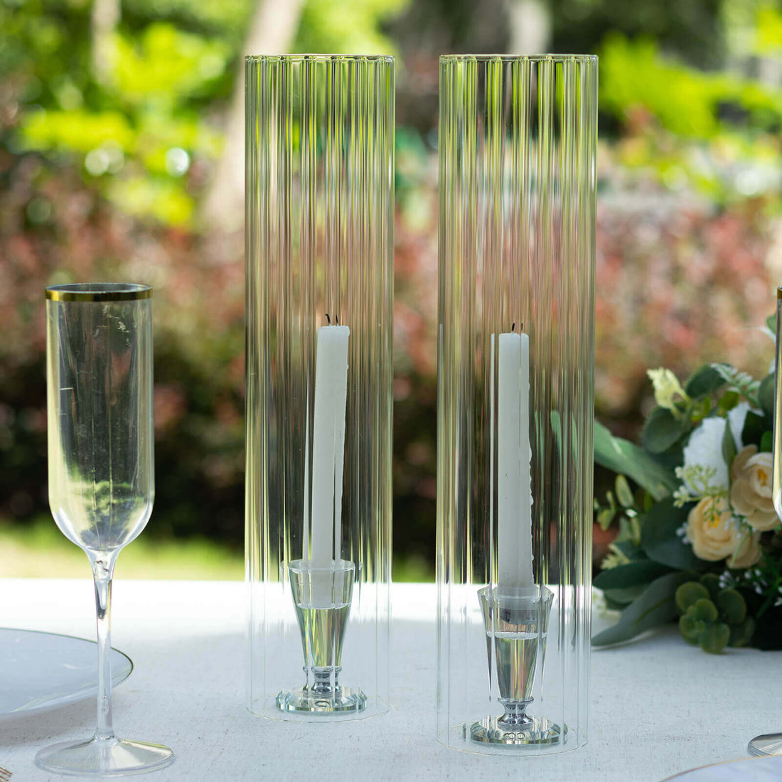 Clear Ribbed Glass Hurricane Shades 14" | eFavormart