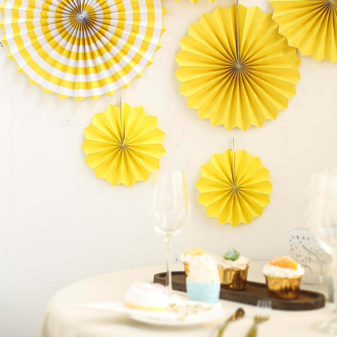 Set of 6 Yellow Paper Fan Decorations | eFavormart