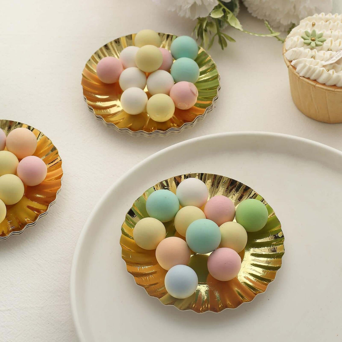 Mini Paper Dessert Plates 3.5" Metallic Gold Scalloped | eFavormart