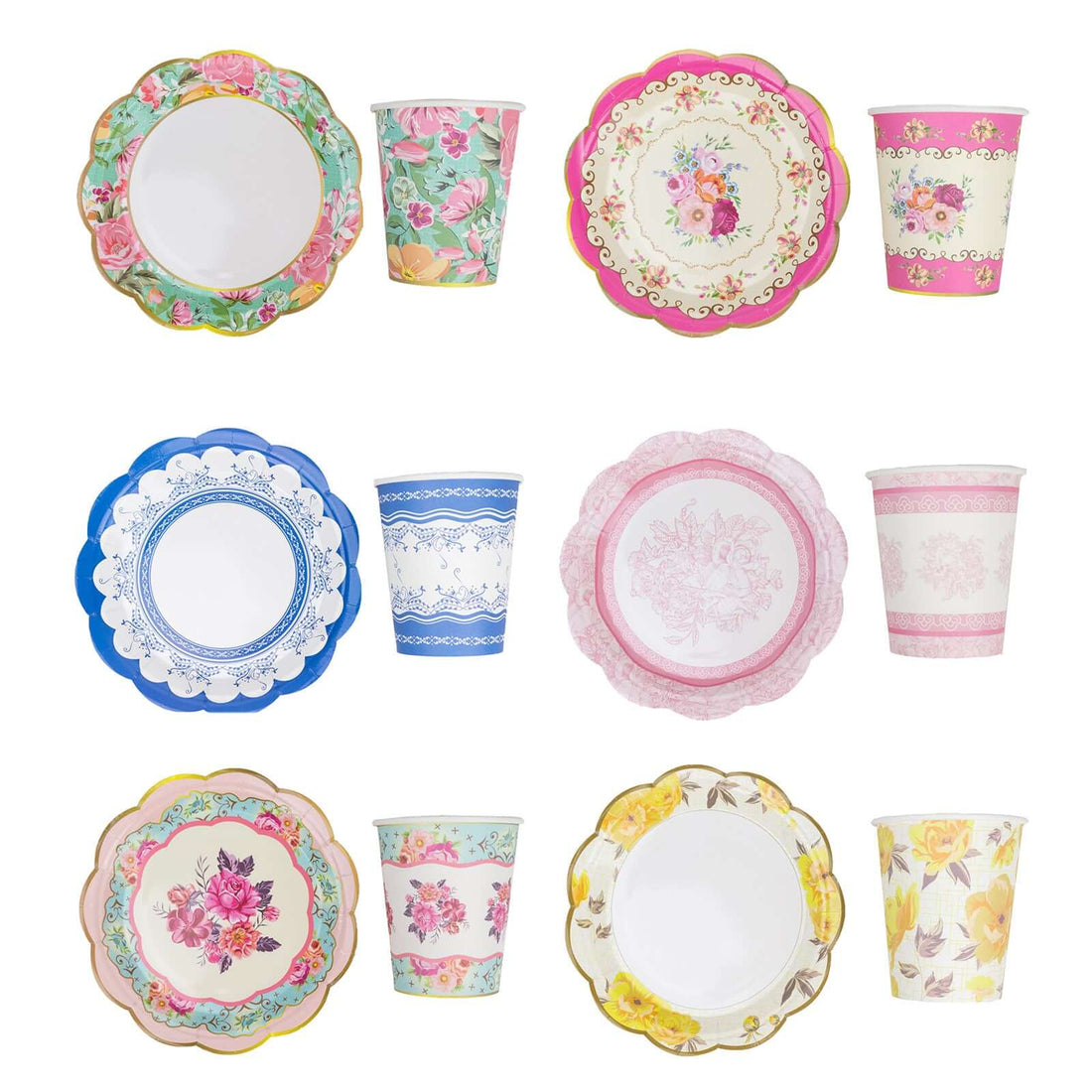 Paper Cup Saucer Vintage Floral Set 24 Pack Mixed | eFavormart