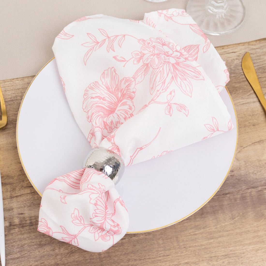 Pink Polyester French Toile Napkins 5 Pack | eFavormart
