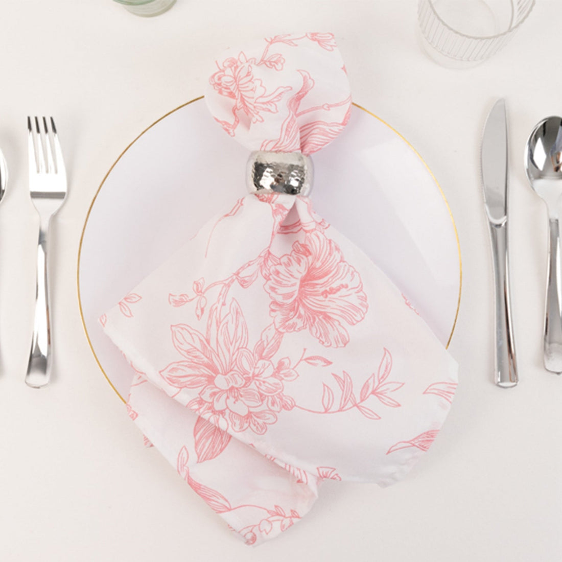 Pink Polyester French Toile Napkins 5 Pack | eFavormart