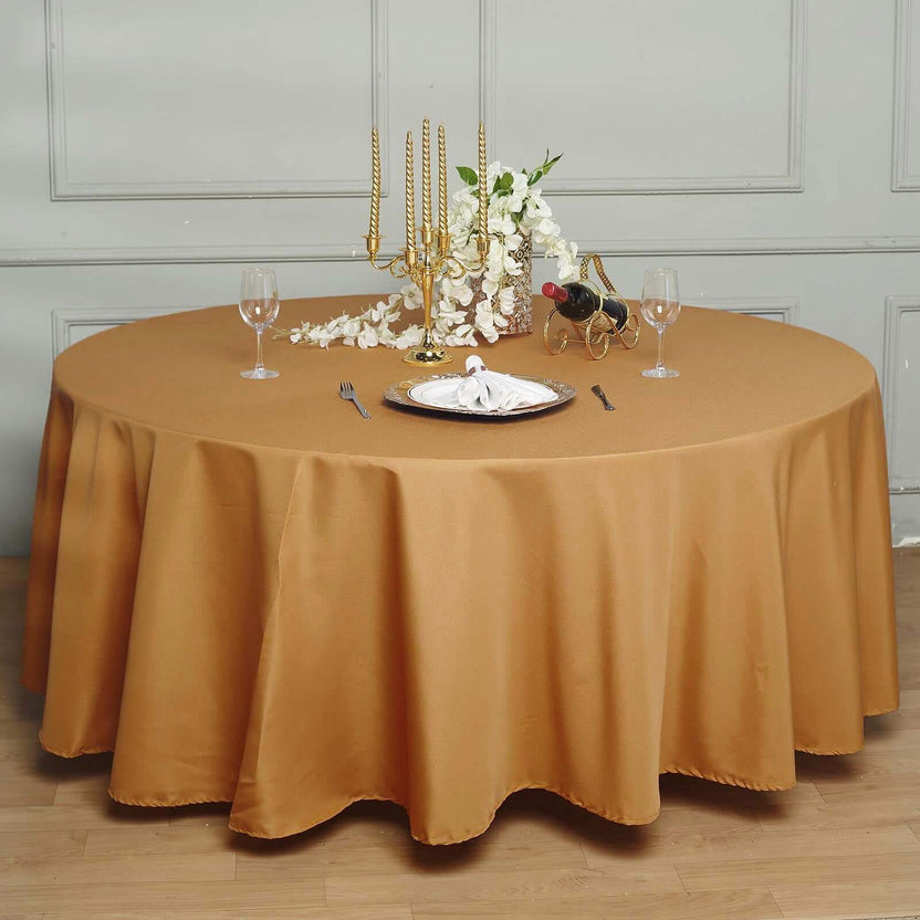 Polyester Round Tablecloth 120" Gold | eFavormart