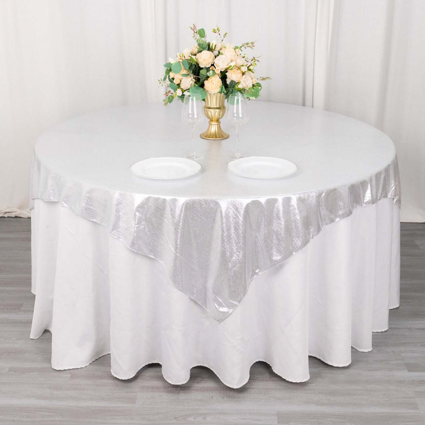 Sequin Dots Table Overlay 72"x72" Silver | eFavormart