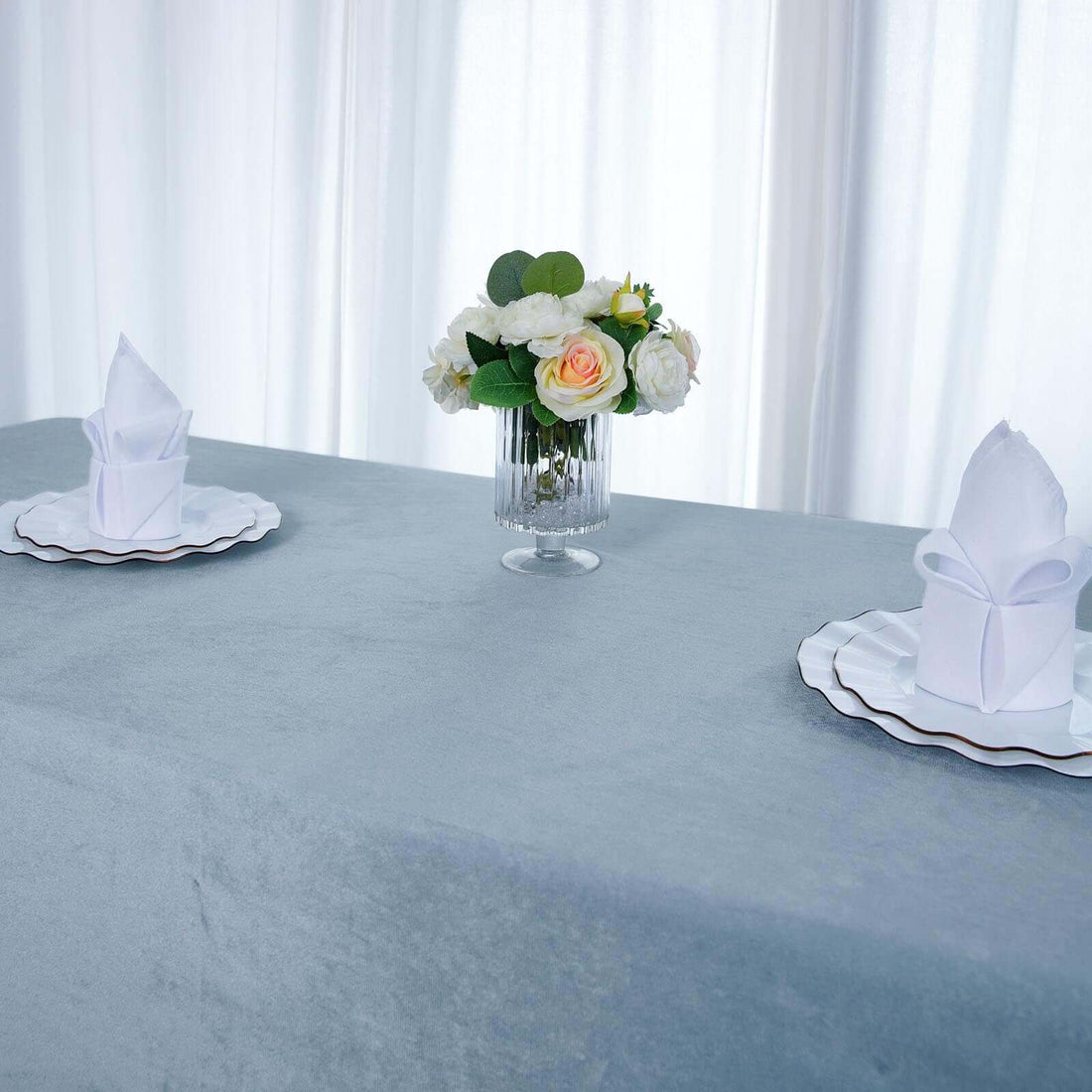 Velvet Tablecloth 90"x156" Dusty Blue | eFavormart