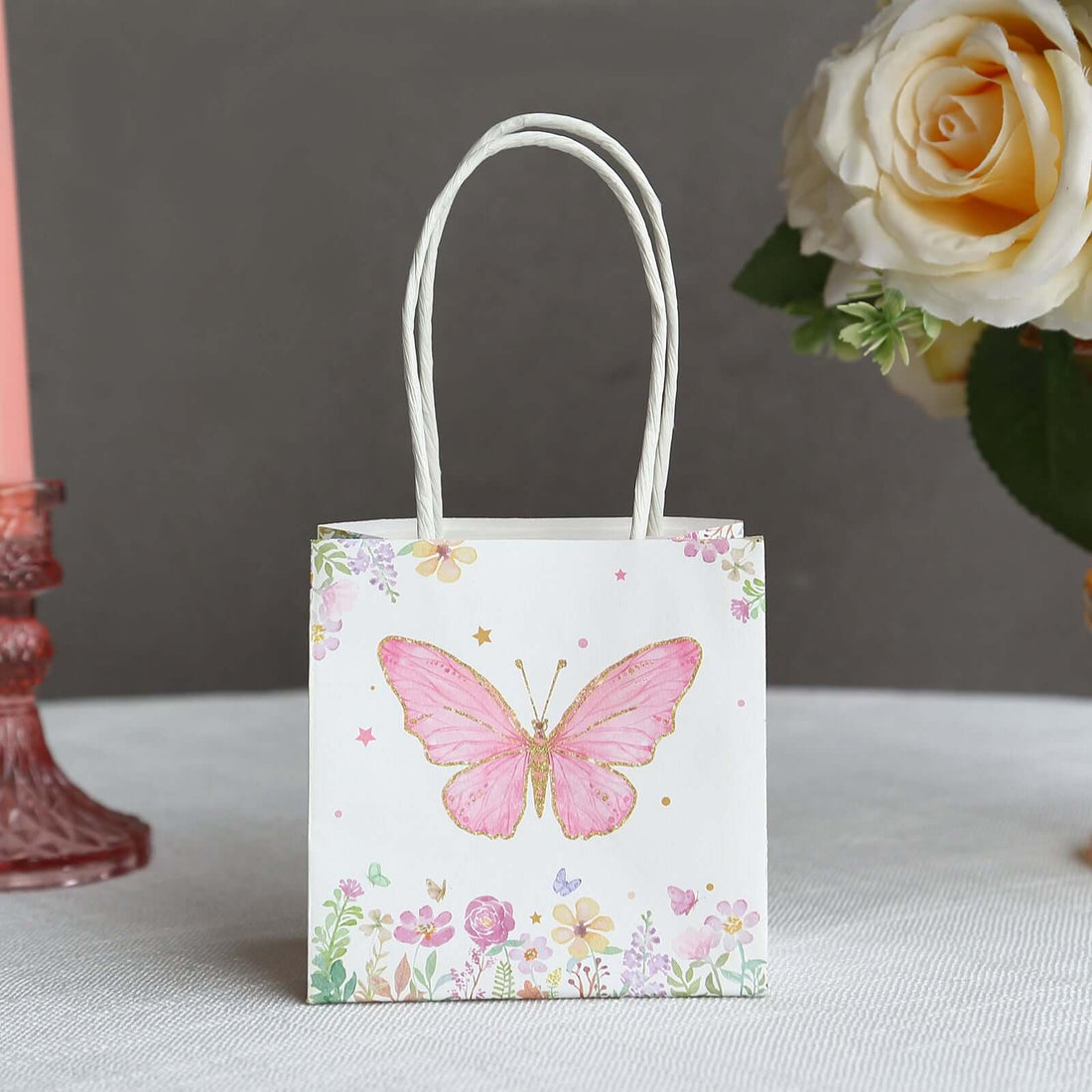 12 Pack Pink Glitter Butterfly Gift Bags | eFavormart