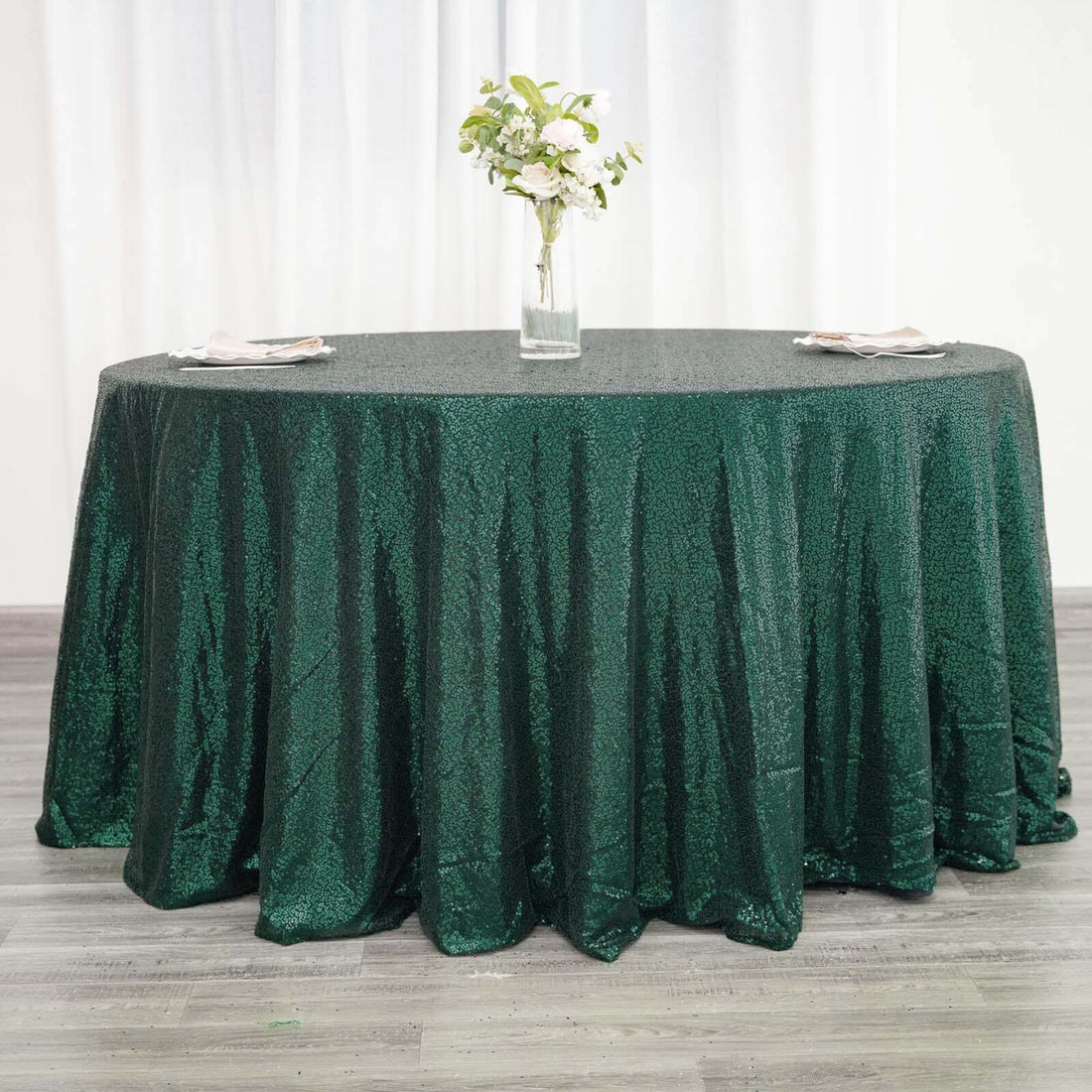 Sequin Round Tablecloth 120" Emerald Green | eFavormart