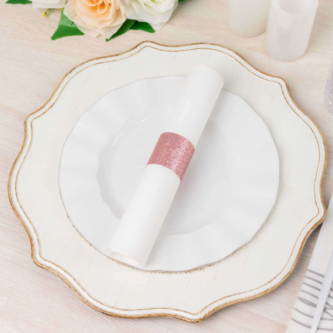 Paper Napkin Rings 1.5" Rose Gold Glitter | eFavormart