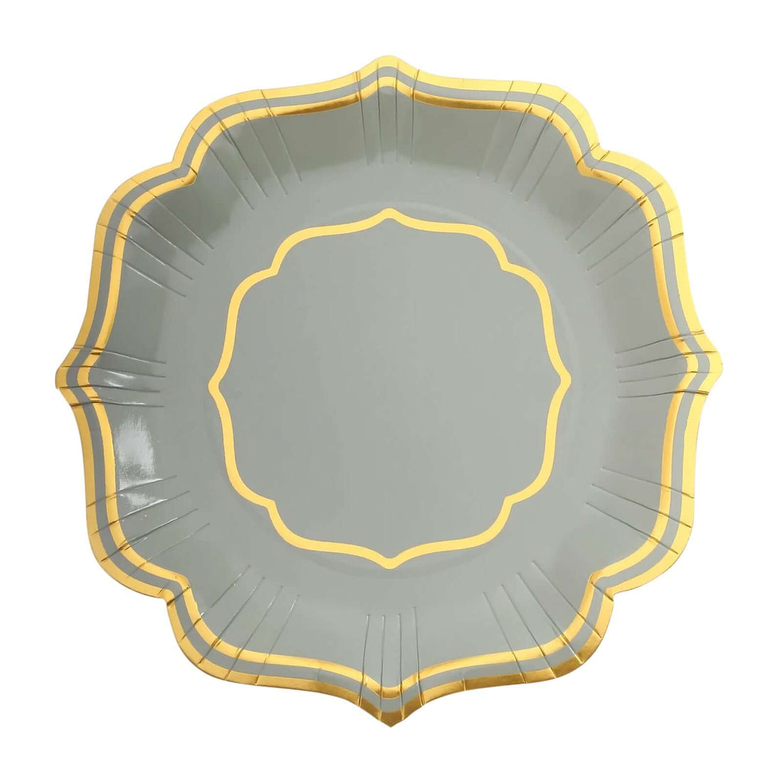 Paper Dinner Plates 10" Sage Green with Gold Scallop Rim | eFavormart