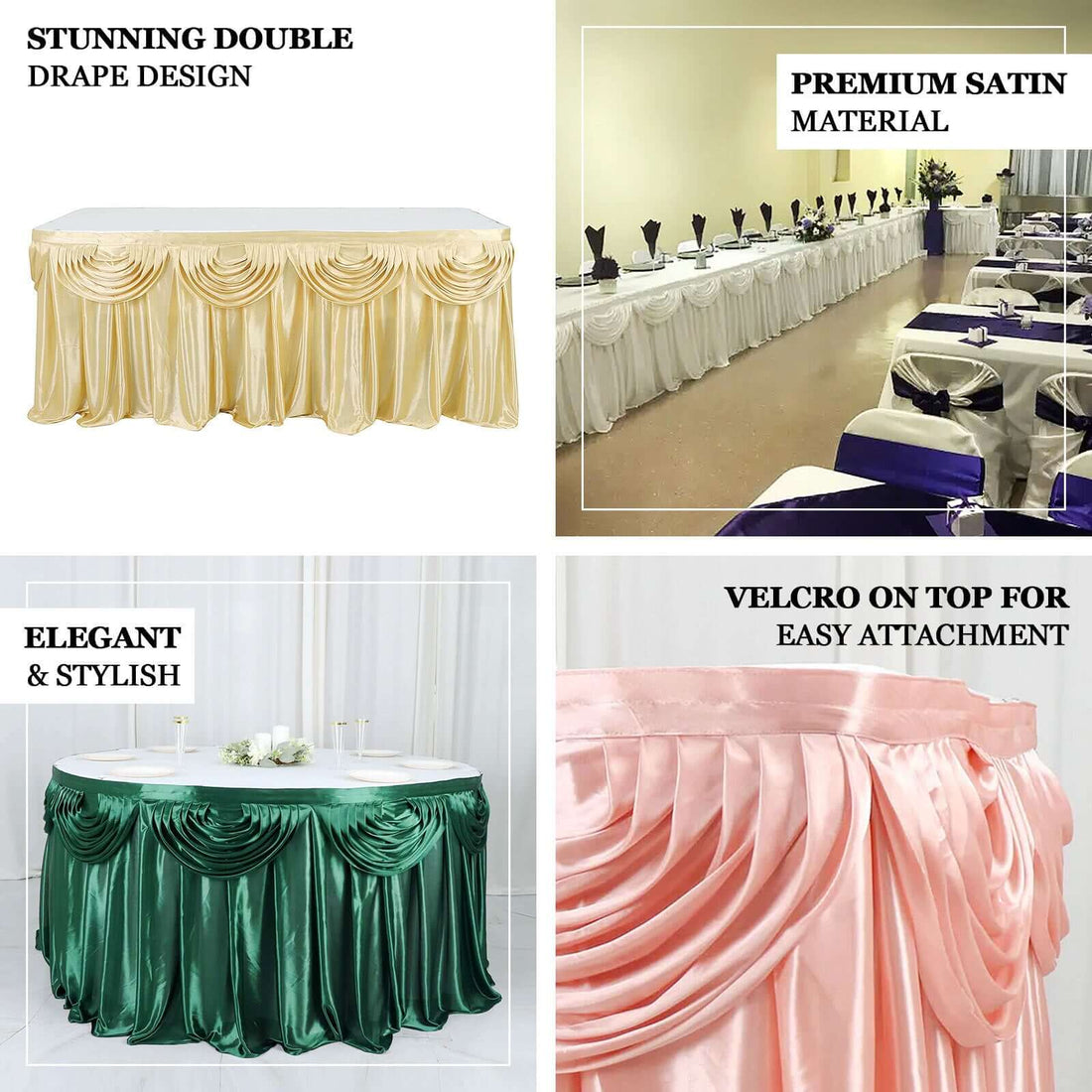 Pleated Satin Table Skirt 14ft Ivory | eFavormart