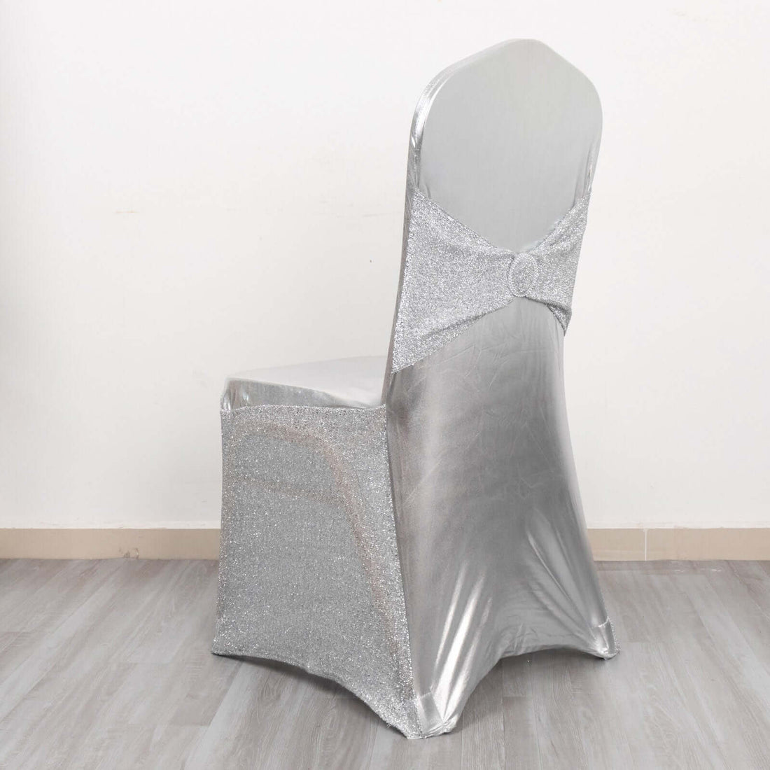 Shimmer Tinsel Spandex Chair Cover Silver | eFavormart