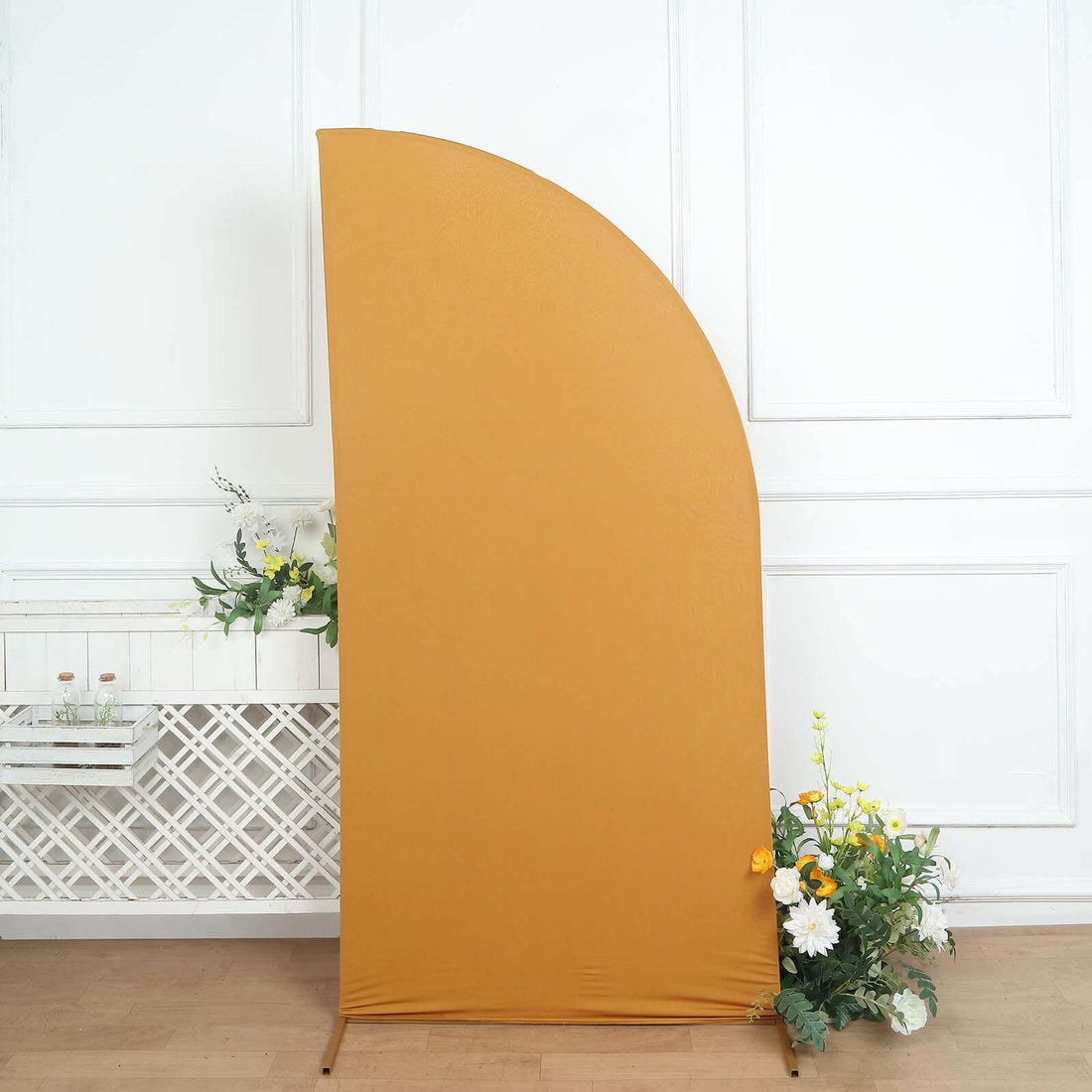7ft Matte Gold Spandex Half Moon Wedding Arch Cover | eFavormart