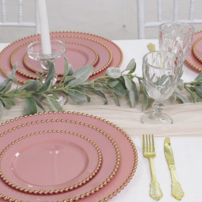 10" Dusty Rose Plates with Gold Rim, 10-Pack | eFavormart
