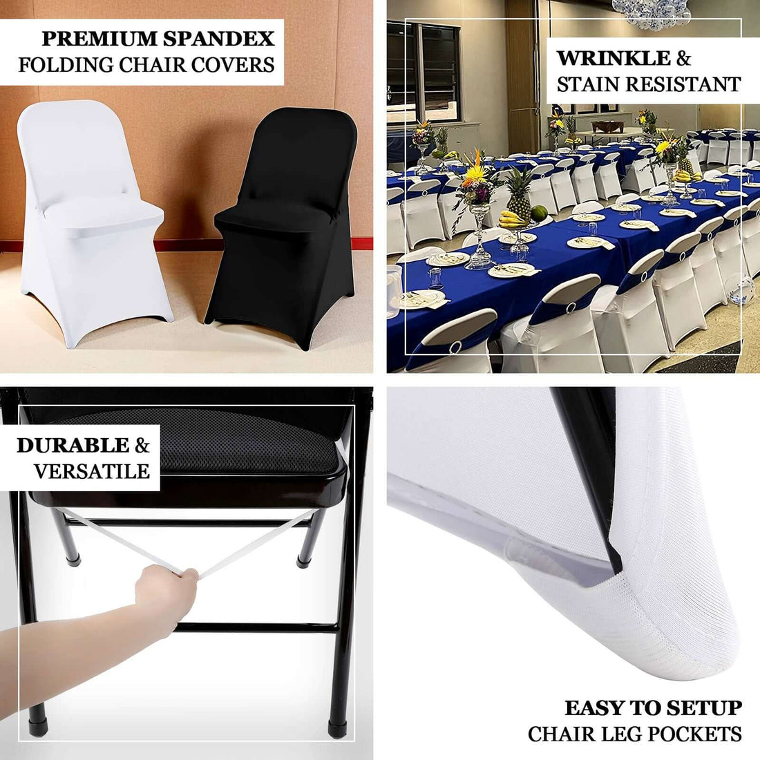 Spandex Folding Chair Cover 220GSM White | eFavormart